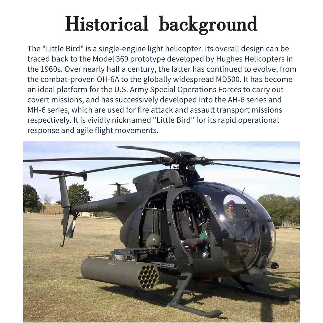 FLISHRC FL500 AH-6 Little Bird 500-Class 2.4G 6CH Scale RC Helicopter ...