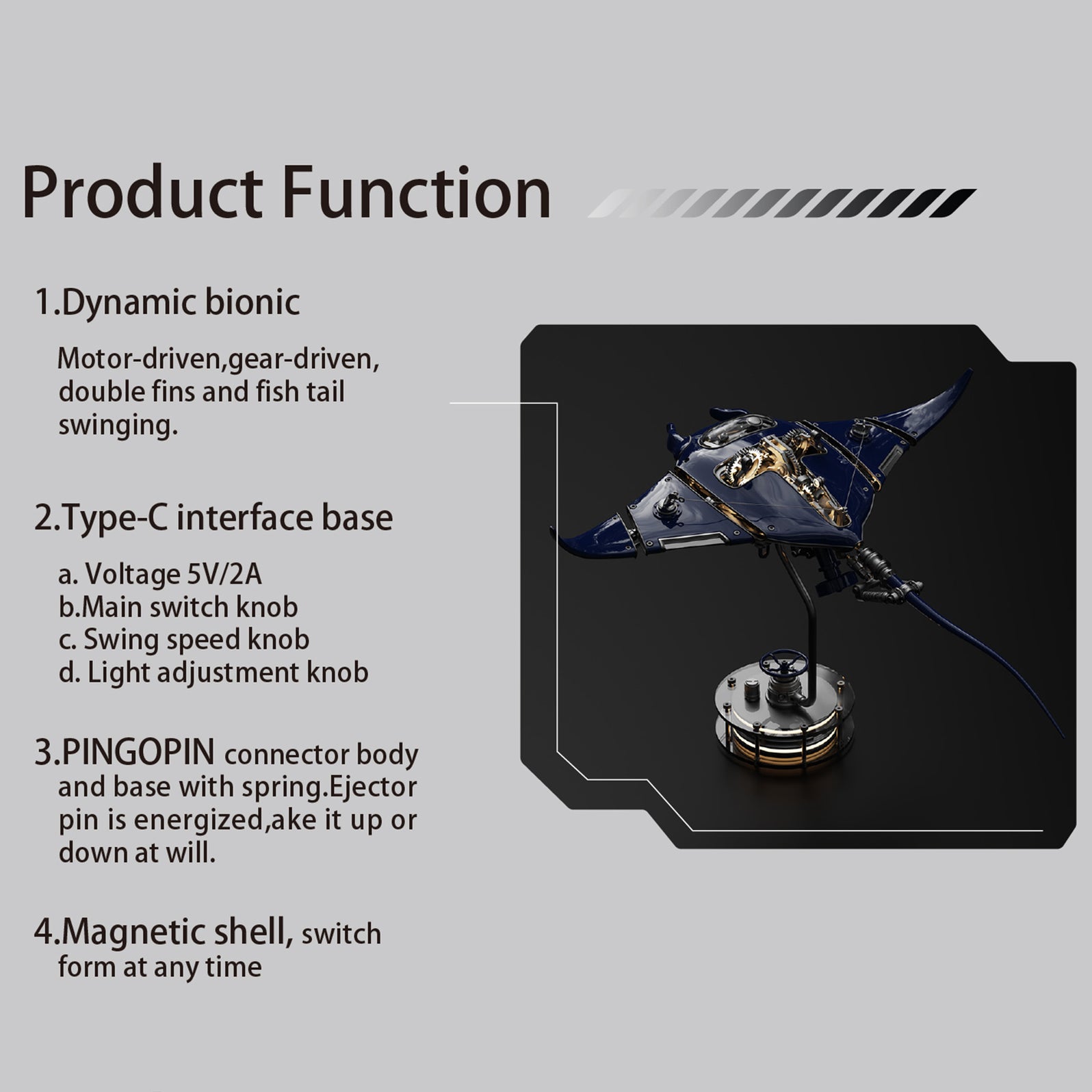 Manta Ray Mechanical Marine Biological 3D Metal Assembly Model with Li ...