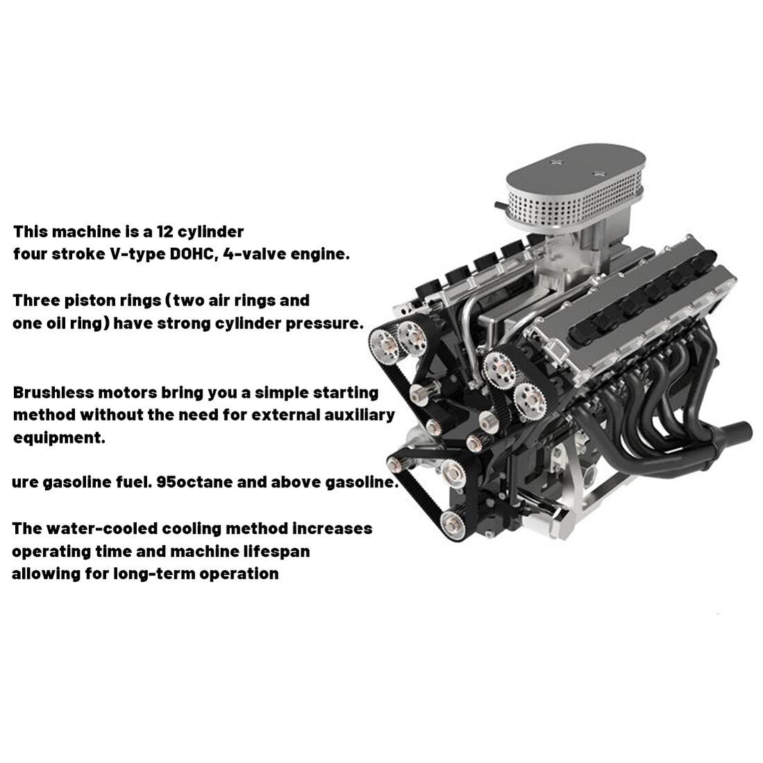 ENJOMOR 72CC DOHC Gasoline GS V12 Engine That Works with Starter Kit ...