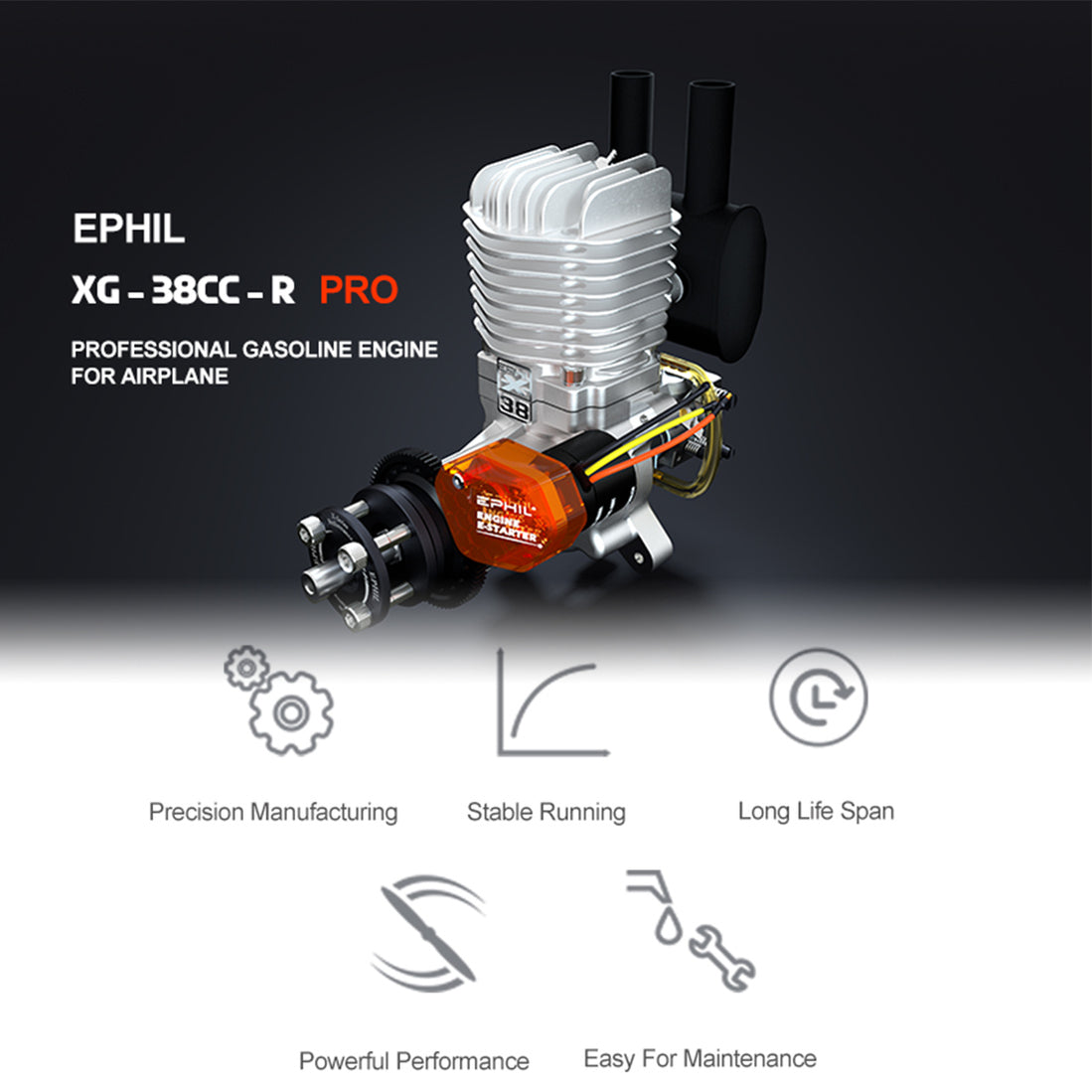 EPHIL XG-38cc-R Pro Electric Starter Glow Plug Two-Stroke Single ...