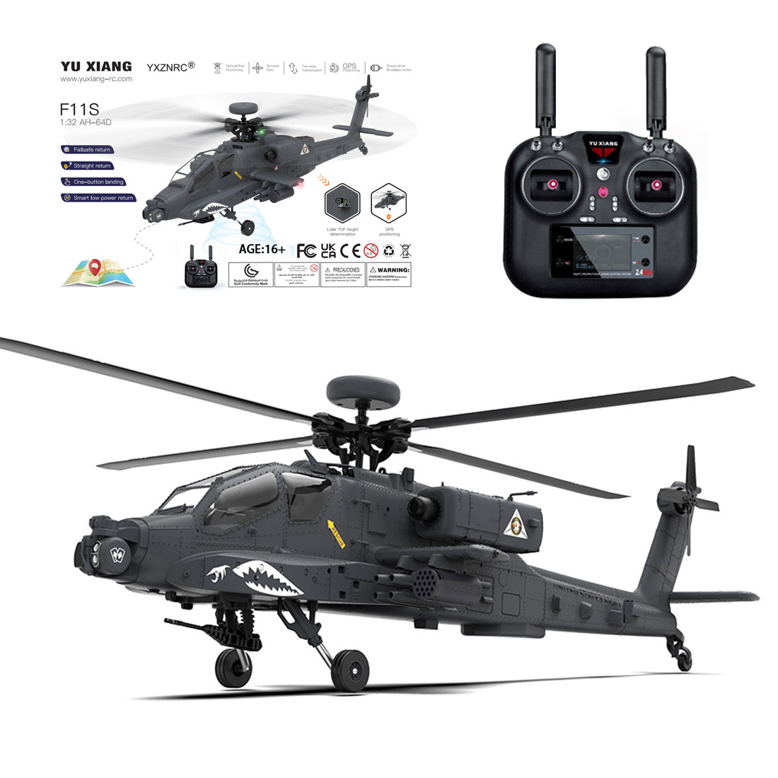 YU XIANG Apache GPS Helicopter F11-S AH64 1/32 Scale 2.4G 6CH RC Dual- - EngineDIY