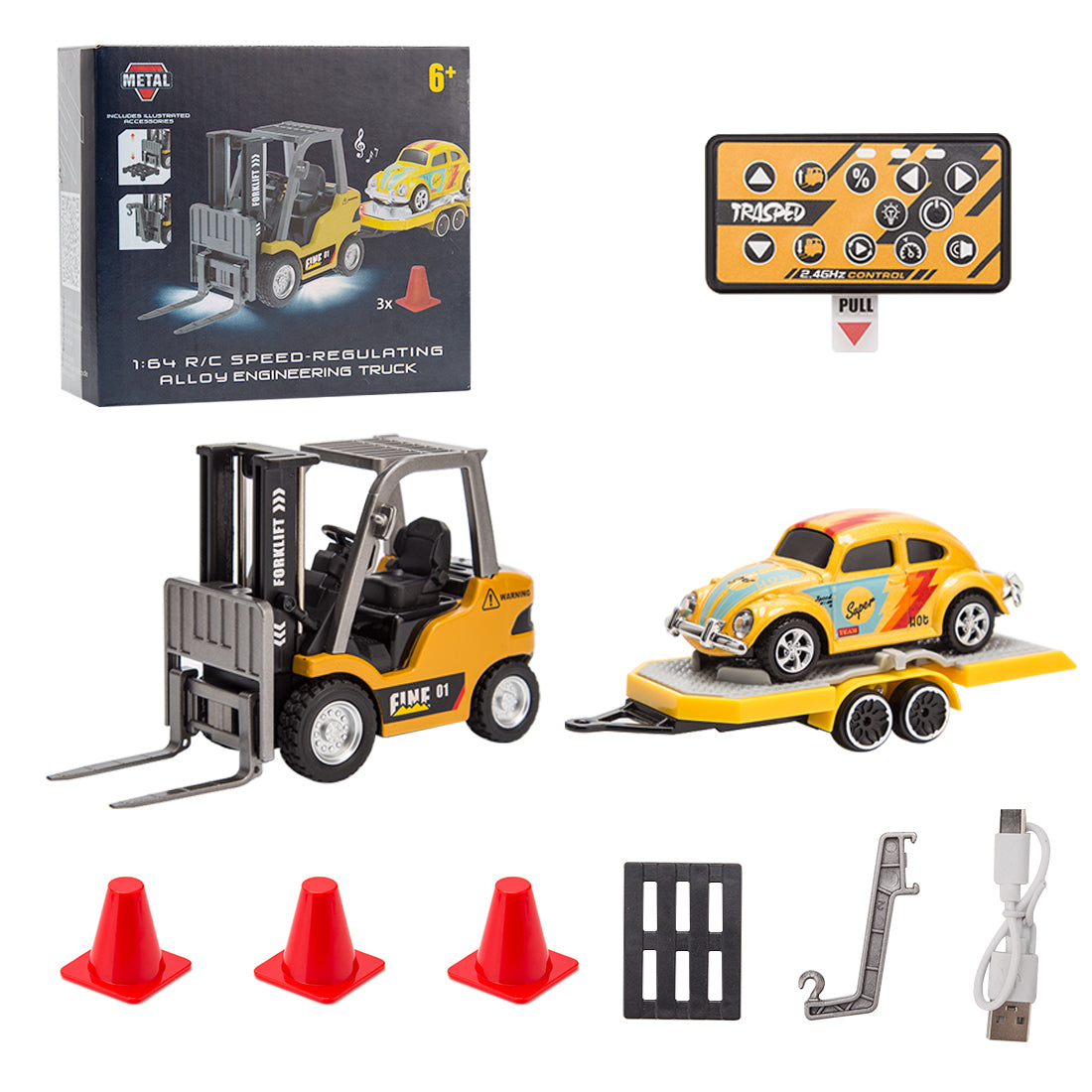RC Forklift Remote Control Forklift With Flatbed Trailer Pullback Car ...