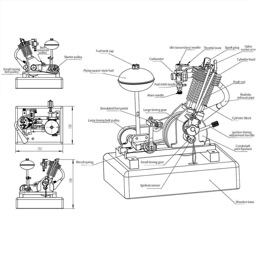 MUSA Hoglet V1 Single-Cylinder 4-Stroke Gasoline Realistic Motorcycle ...