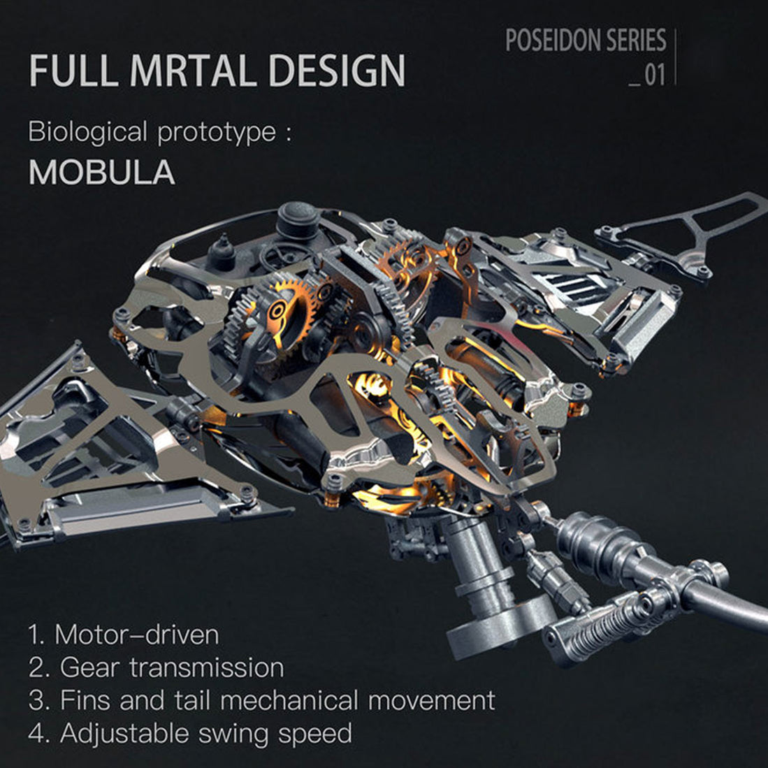 Manta Ray Mechanical Marine Biological 3D Metal Assembly Model with Li ...
