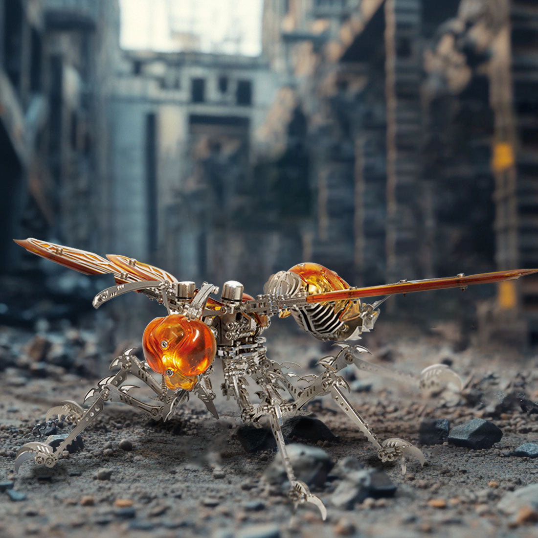 3D Metal Mechanical Wasp Puzzle Model Kit with LED Lights-EngineDIY