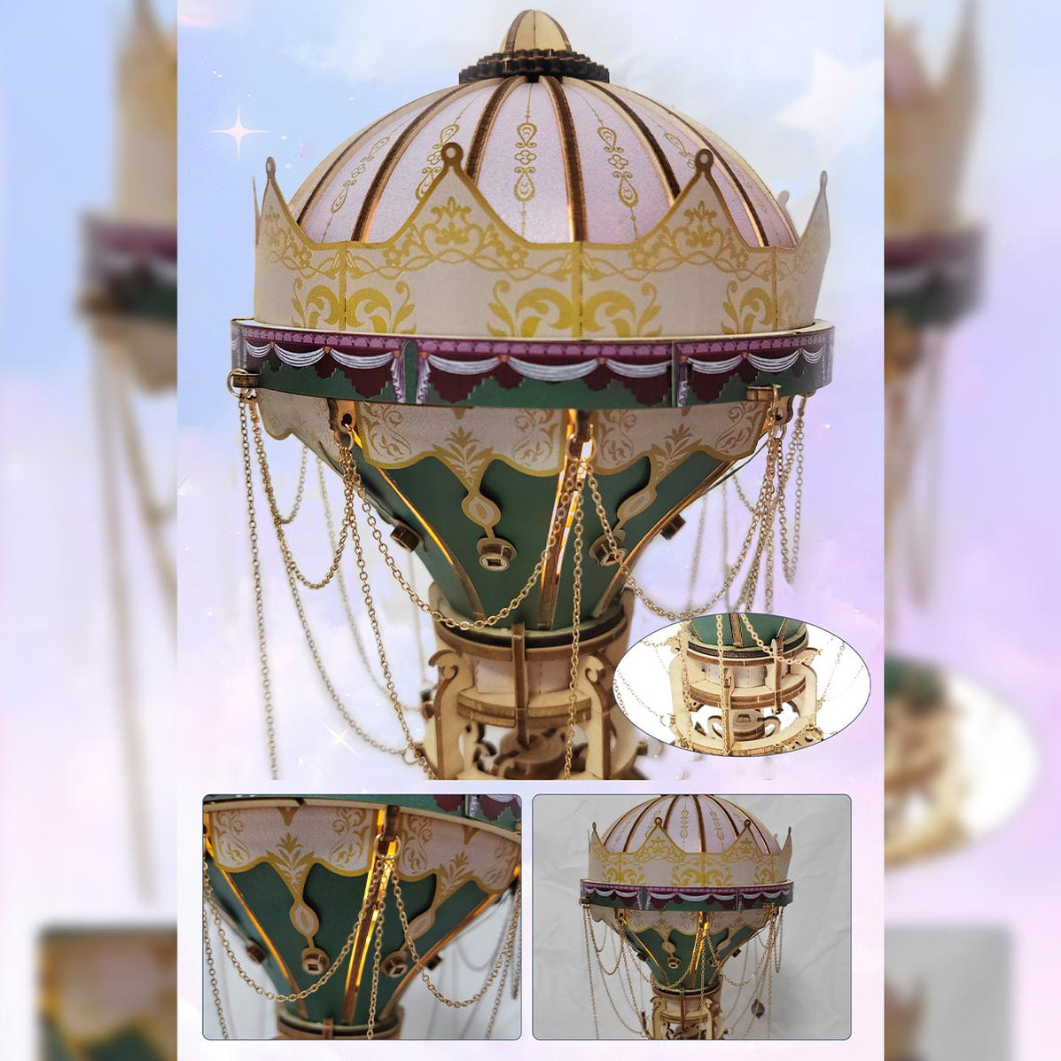 Wooden DIY Dream Hot Air Balloon Steampunk Music Box Model Kit - Handc ...