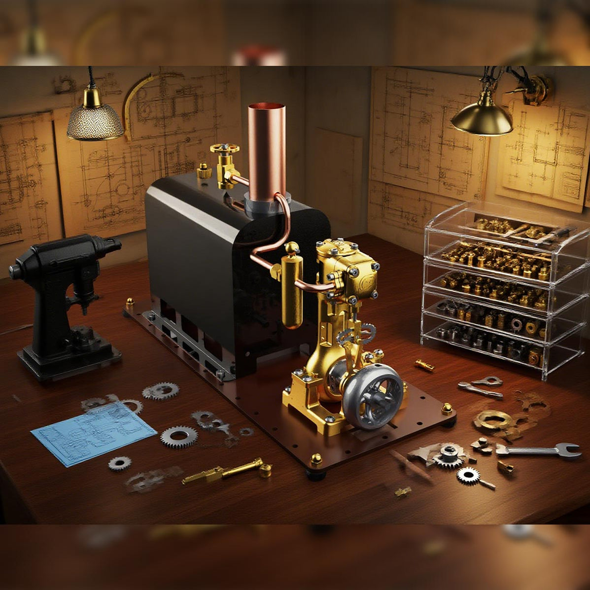 RW-BL1K Mini Reversible Reciprocating Single-Cylinder Live Steam Engin ...