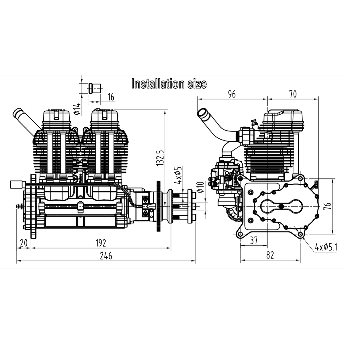 NGH GF60i2-E 60cc Inline Twin-Cylinder Four-Stroke Air-Cooled Gasoline ...