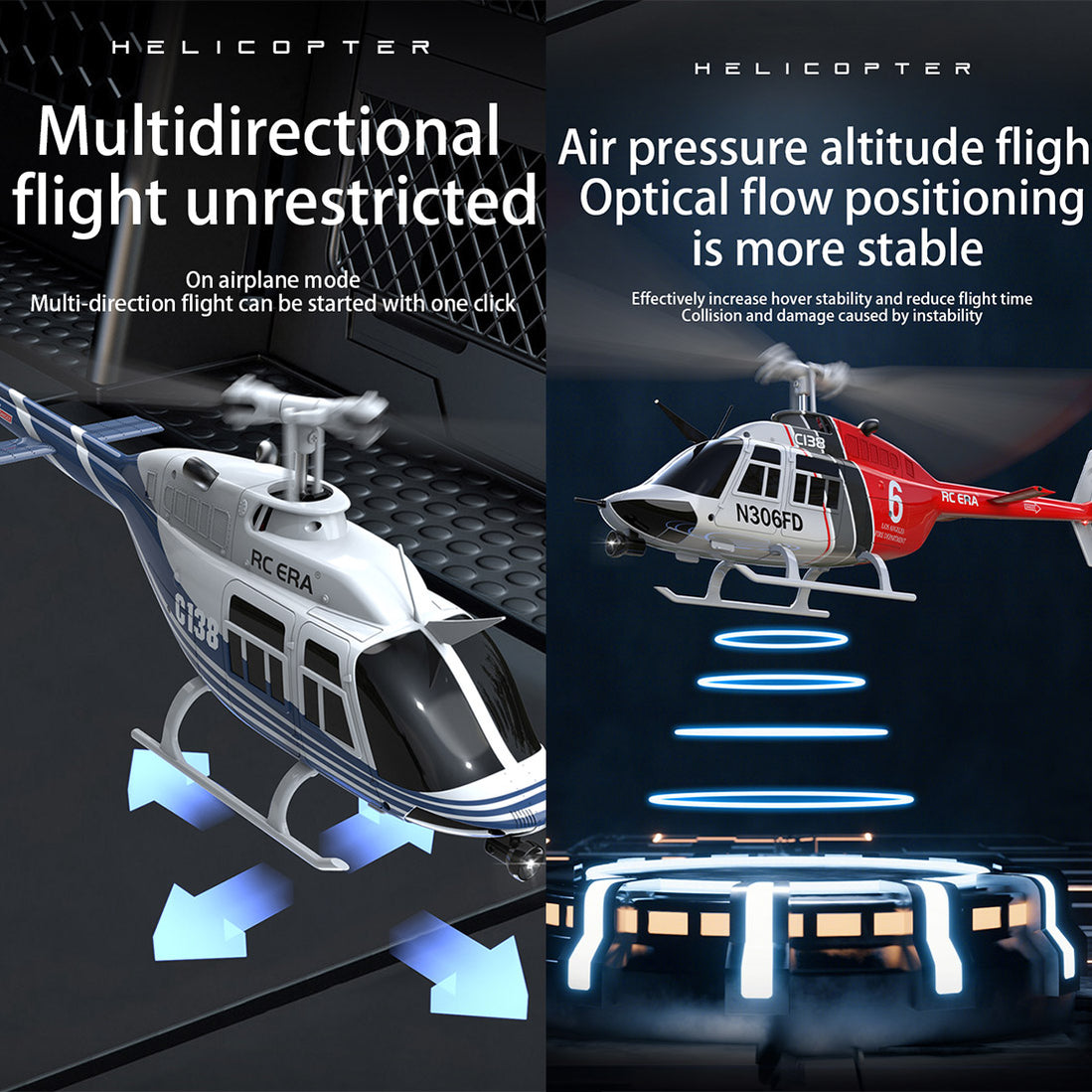 RC ERA C138 1/33 Scale BELL 206 Helicopter 2.4G 6CH Single-Rotor Gyros ...