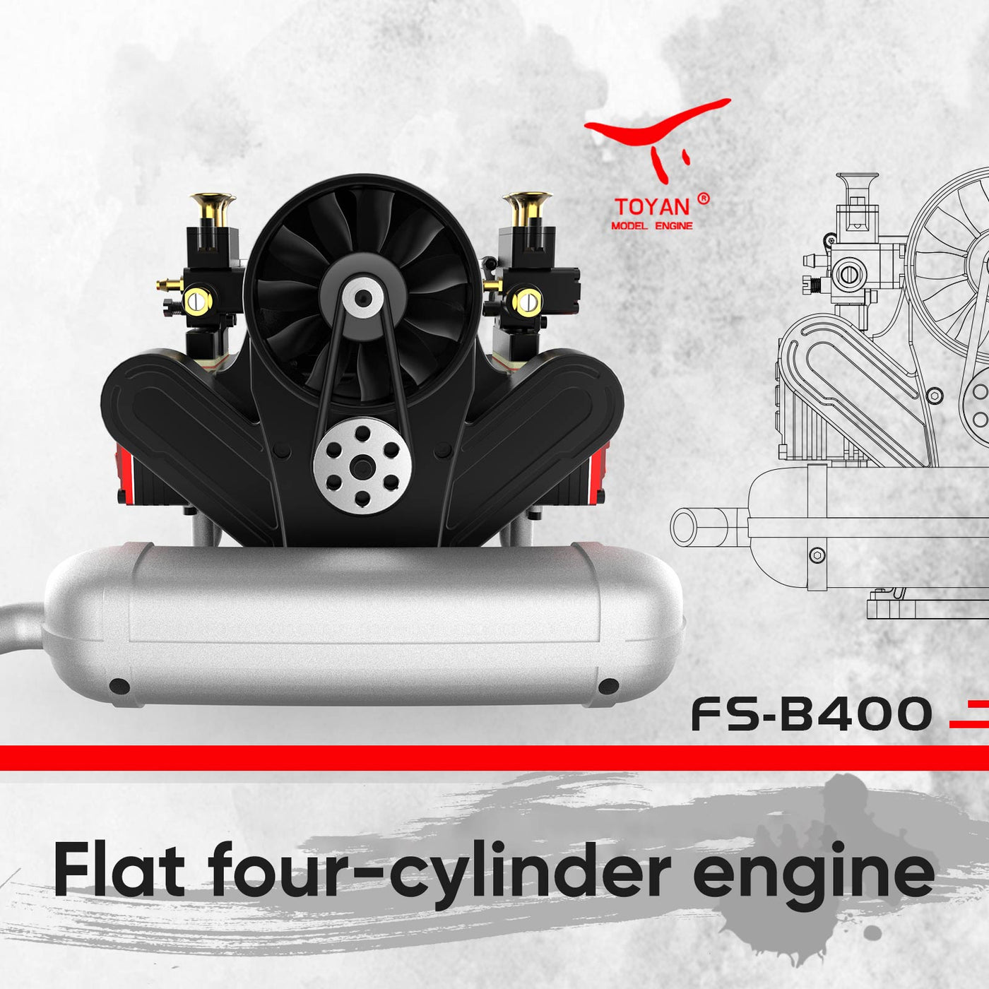 TOYAN FS-B400 14cc Boxer Engine Horizontal Opposed Nitro Engine Model ...