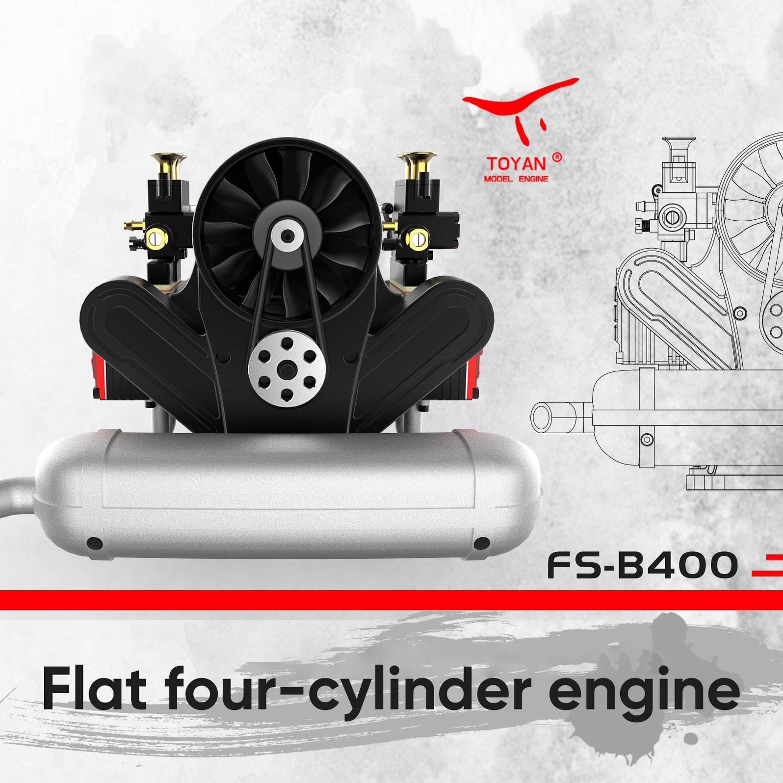 TOYAN FS-B400 14cc Boxer Engine Horizontal Opposed Nitro Engine Model ...