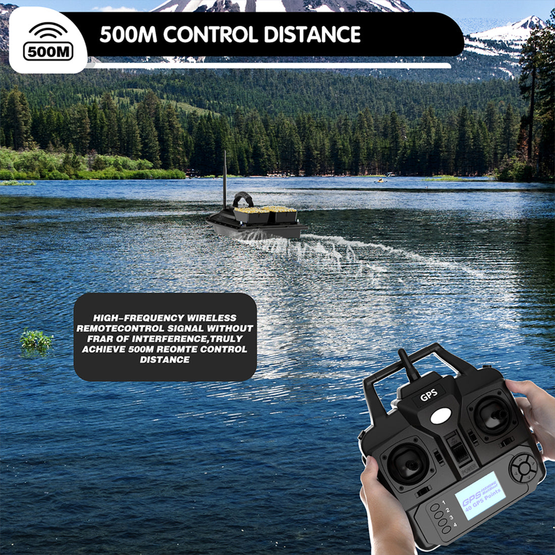 V070 GPS RC Bait Boat – 12000mAh, 500m Range, 1.5kg Dual-Hopper, 40 Wa ...