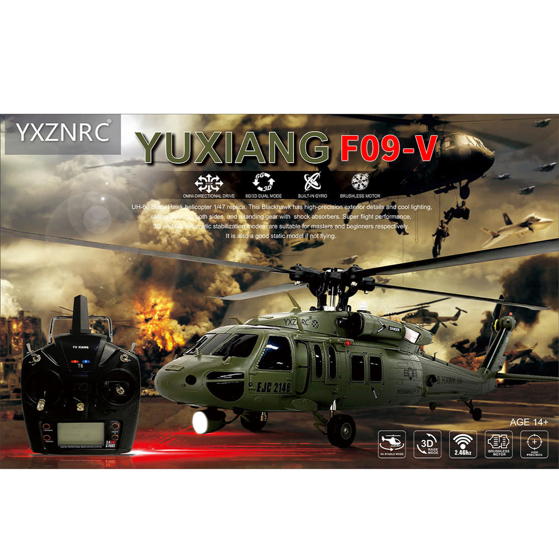 YU XIANG YXZNRC F09-V RC Helicopter 1/47 Scale 2.4G 6CH Dual Brushless ...