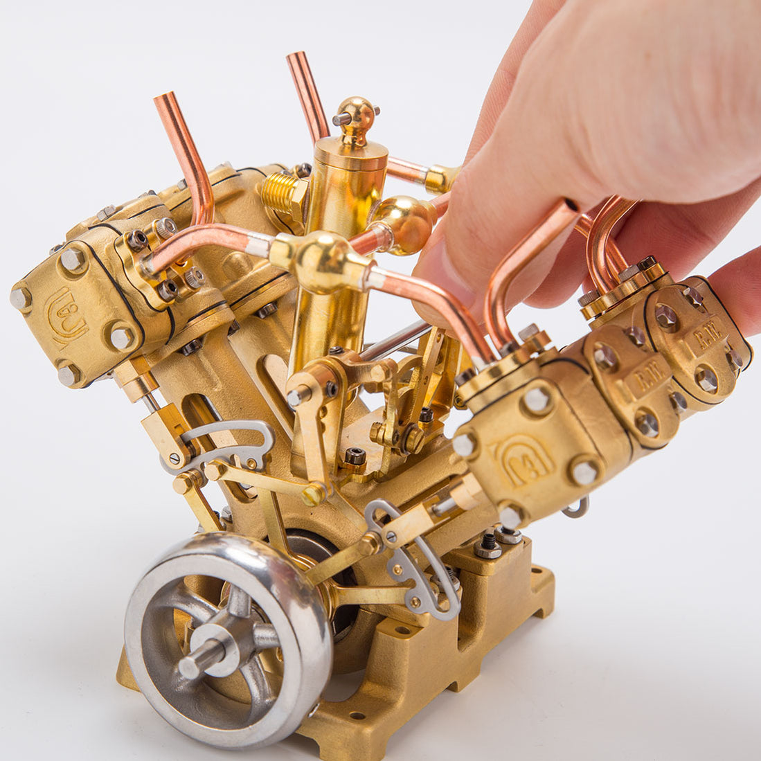 RW-V4 Mini V-Shape 4-Cylinder Reciprocating Steam Engine Model - EngineDIY