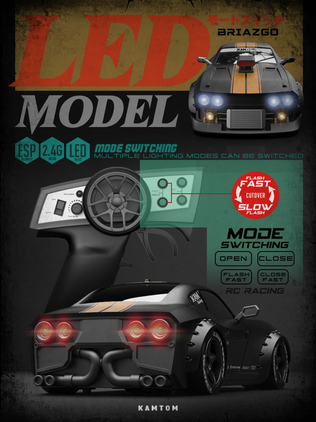 1/32 Scale 2.4G 4WD RC Drift Car with LED Headlights - EngineDIY