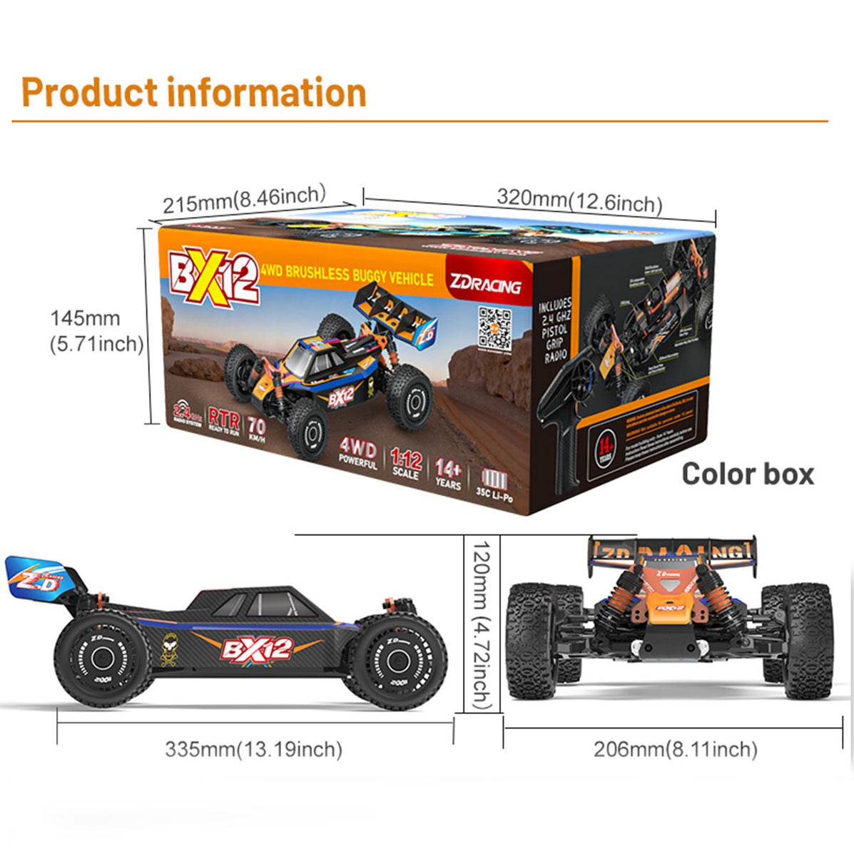 ZD Racing BX-12 1/12 Scale 2.4G RC 4WD Brushless High-Speed Off-Road C ...