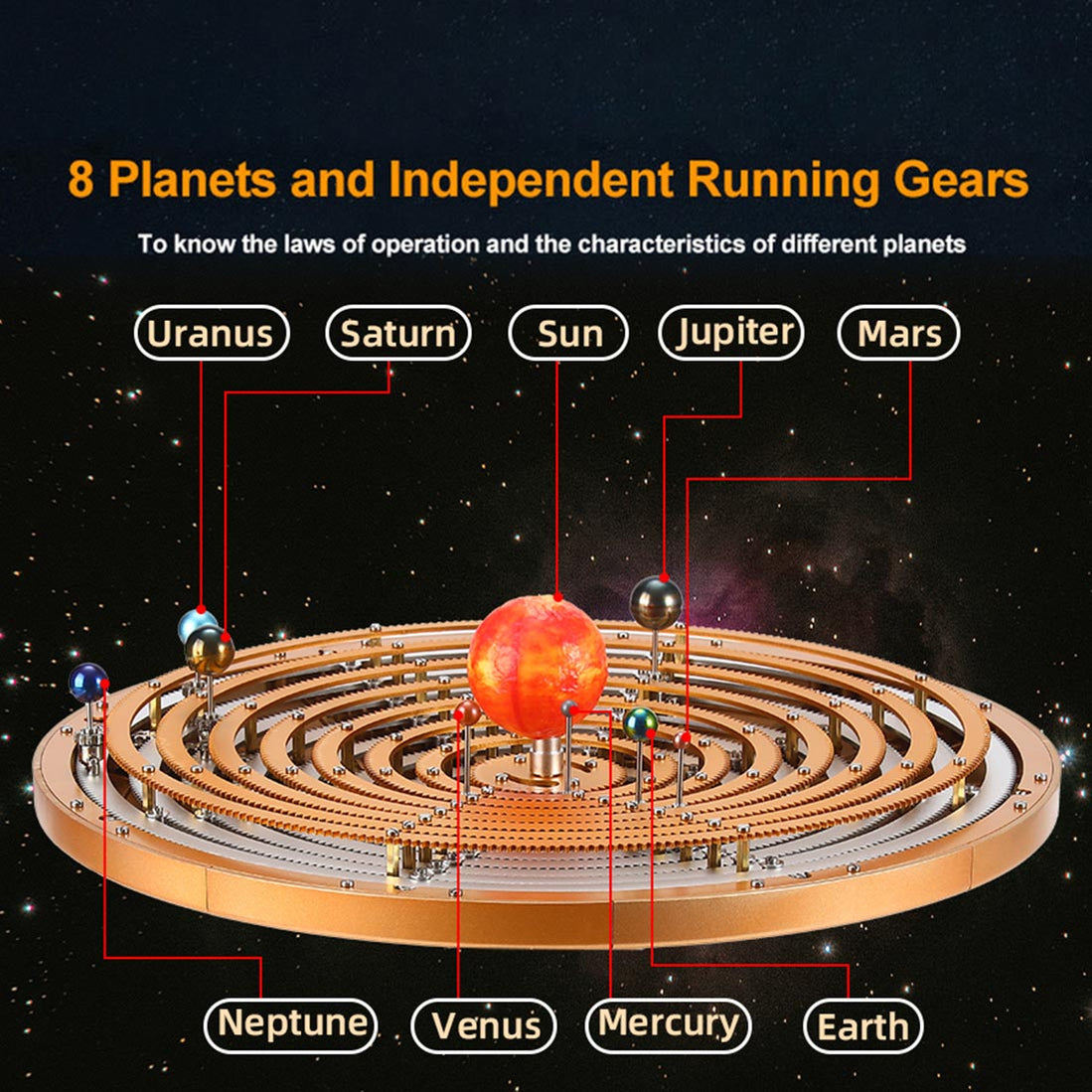 TECHING Metal DIY Mechanical Solar System Model Kit Dynamic Orbital De ...