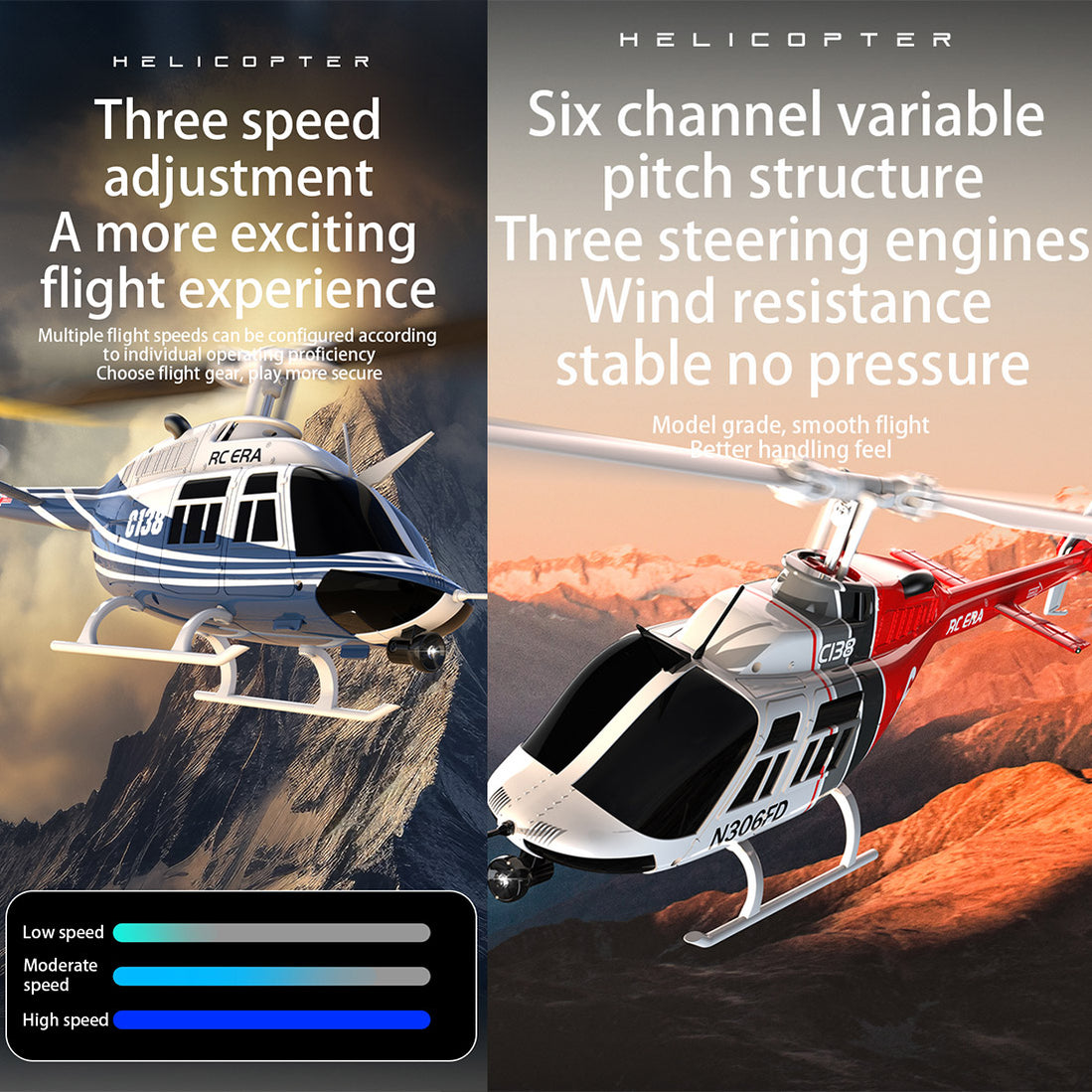 RC ERA C138 1/33 Scale BELL 206 Helicopter 2.4G 6CH Single-Rotor Gyros ...