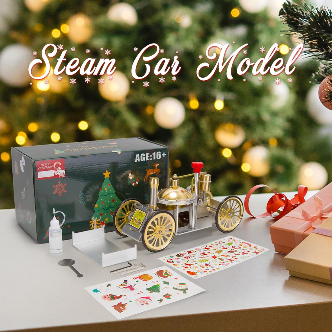 ENJOMOR Antique Metal Steam Car Model STEM Toy Christmas Gift | EngineDIY