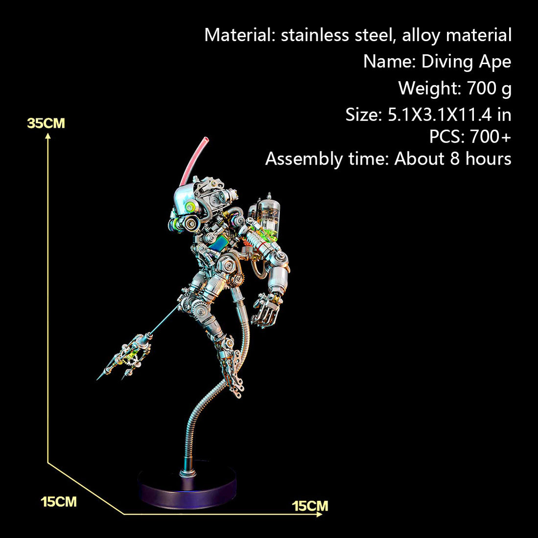 3D Mechanical Diver Ape DIY Metal Assembly Model Colorful Creative Orn ...