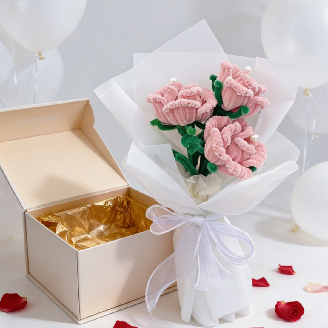 Valentine's Day Handmade DIY Twisting Stem Rose Bouquet Material Kit ...