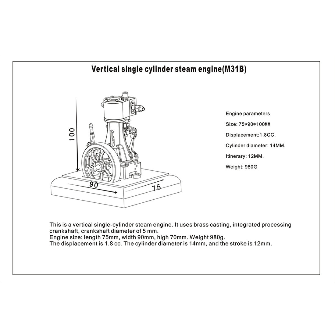 M31B 1.85CC Mini Retro Vertical Single-cylinder Reciprocating Double-a ...