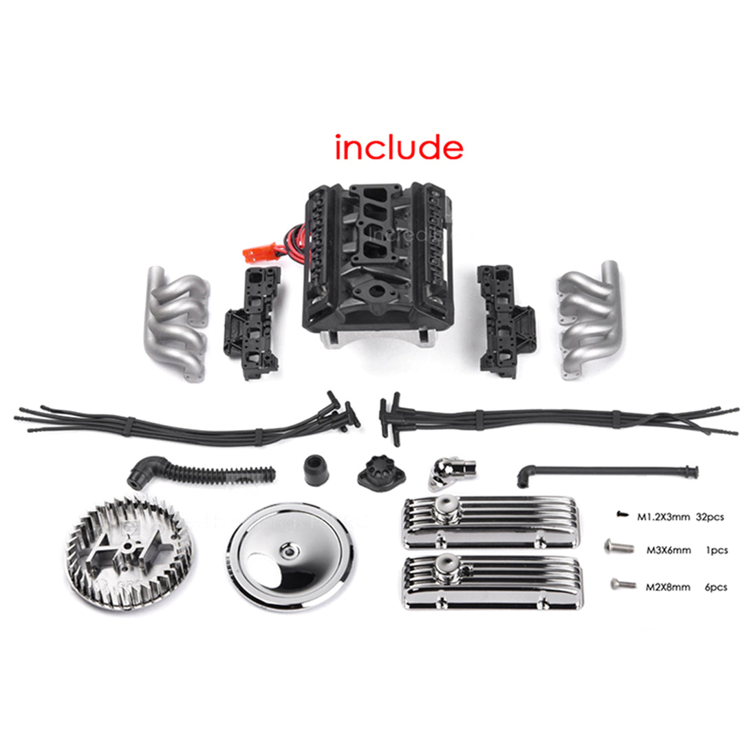 V8 Engine Fan Radiator Motor Hood Kit for 1/10 RC Car GRC F82 Motor ...