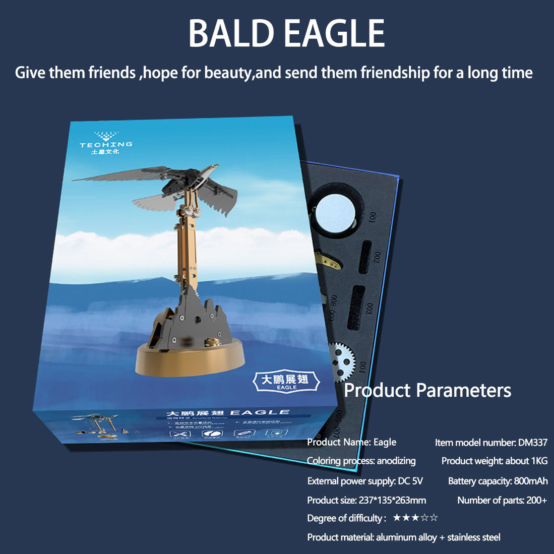 TECHING American Bald Eagle Model Kit with Flying and Flapping Wings ...