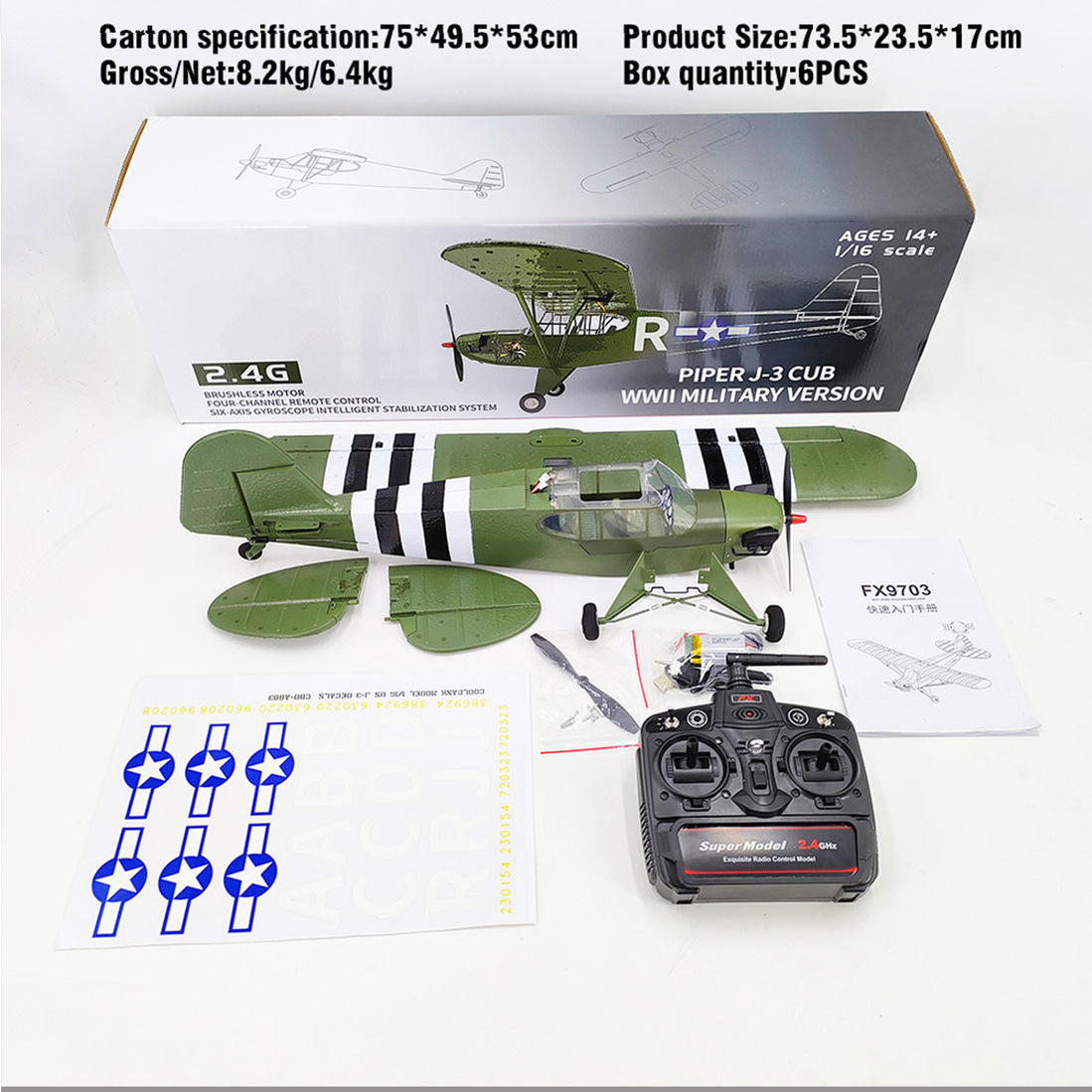 1/16 RC Airplane WWII PIPER J-3 CUB RC 4CH Brushless Fixed-wing Aircra ...