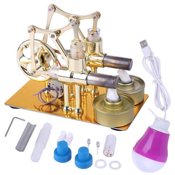 Twin Cylinder Stirling Engine Generator with Bulb Engine Toy Enginediy ...