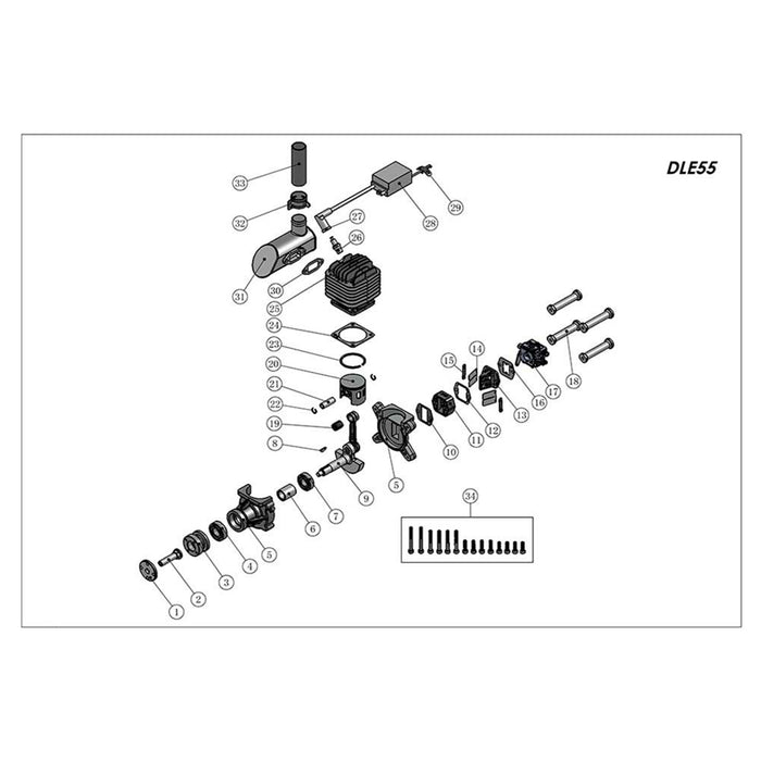 DLE55 55CC Single Cylinder 2-stroke Side Exhaust Air Cooled Gasoline E ...