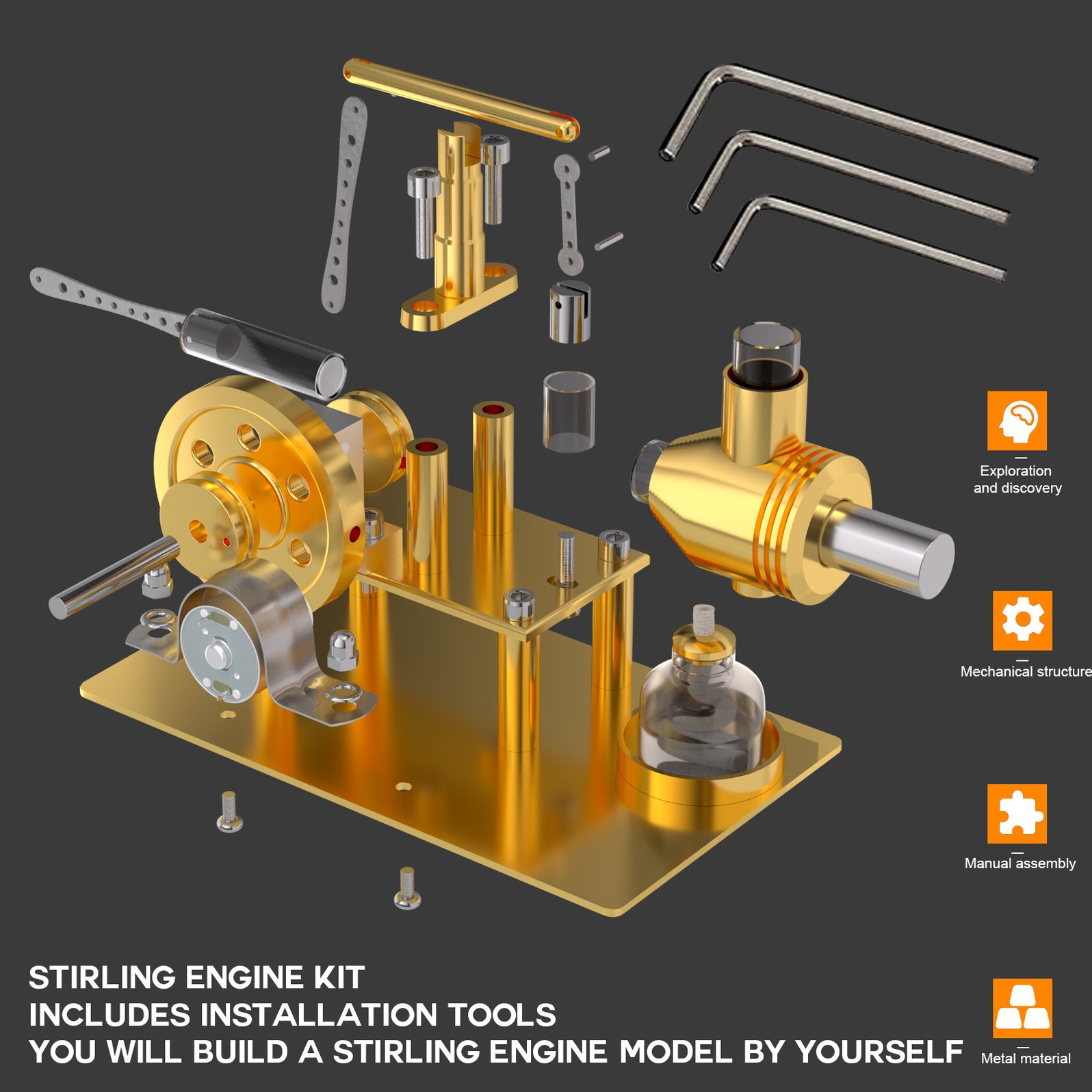ENJOMOR DIY Stirling Engine Model Kit - Metal Balance Hot Air Stirling ...